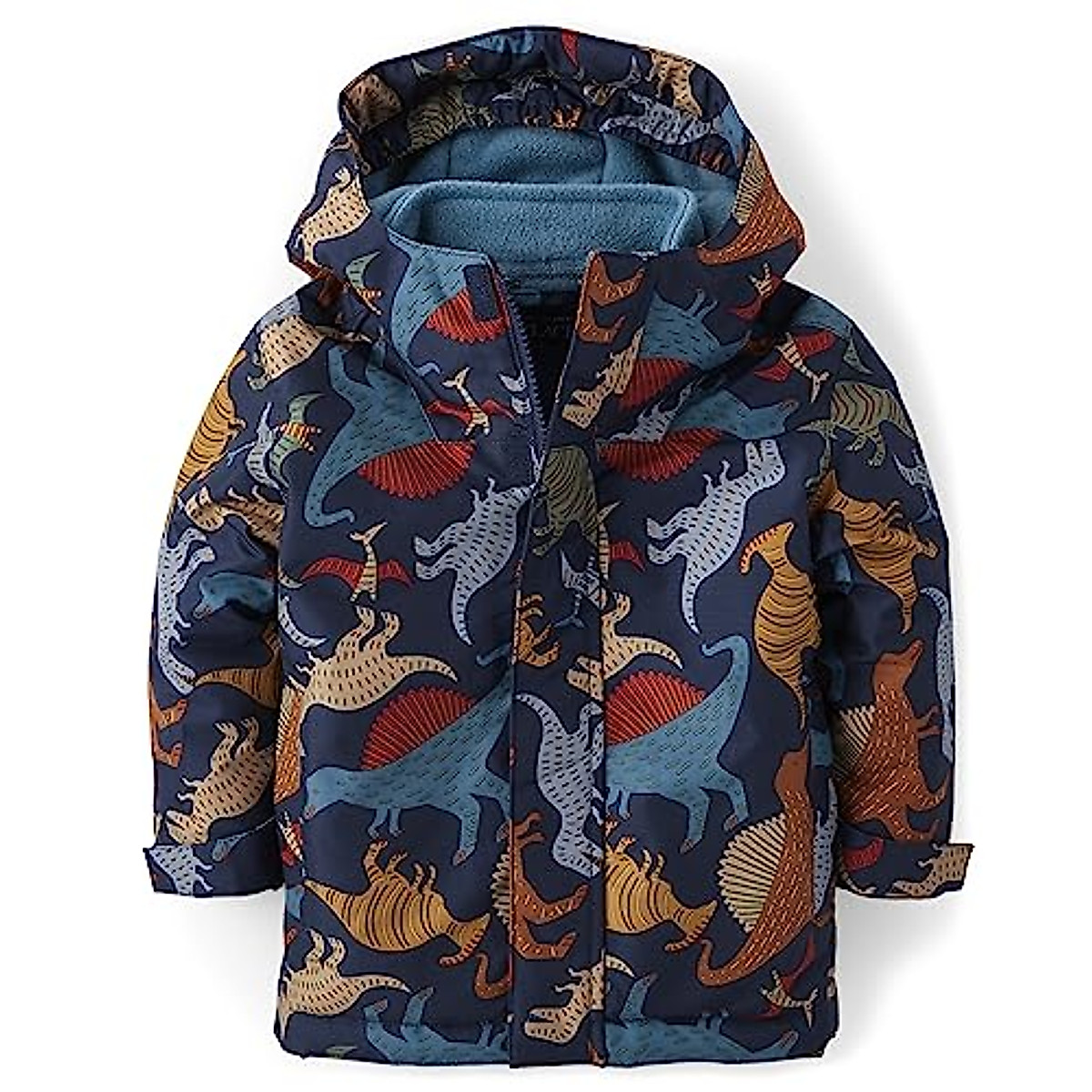 The Children's Place Baby Boys' and Toddler Heavy 3 in 1 Winter Jacket, Wind Water-Resistant Shell, Fleece Inner, Dino, 2T
