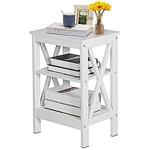 VECELO Modern X-Design Night Stand, Nightstands End Storage Versatile Shelf Side Table,Easy Assembly, Pearl White