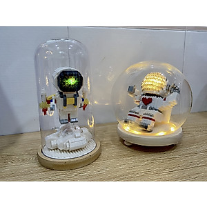 Uvini Building Blocks Astronaut Model with Light STEM Building Toy Micro Blocks for Adults or Teens Gifts Spaceman Mini Blocks Set DIY Bricks Toys 708PCS (Dust-Proof Dome Included) (00864)