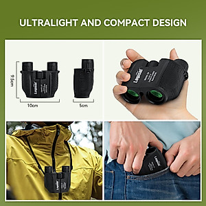 LOGISAF Binoculars for Adults and Kids, 10x25 Compact Binoculars with Low Light Vision, Small Binoculars for Bird Watching High Powered, Hunting, Easy Focus, Waterproof, Outdoor Travel & Hiking