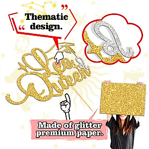 Leo Queen Cake Topper, Big Leo Energy/Leo Season Cake Decor in July August, 12 Zodiac Constellation Leo Birthday Party Decoration Supplies for Women, Gold Glitter