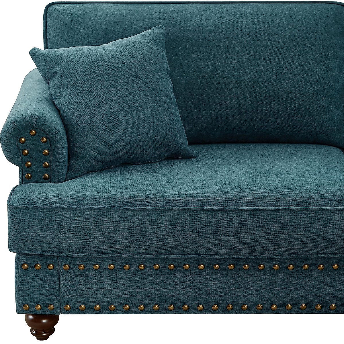 Asucoora Rolled Arm Chenille Upholstered Loveseat, 2-Seater Sofa Couch with Nailhead Trim and 2 Pillows Green