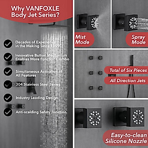 VANFOXLE Shower Faucet Set Matte Black Shower System,Push Button Diverter Shower Faucet with 2 in 1 Handheld,Wall Mount 10 Inch Shower Head with 6 PCS Dual Modes Body Jets(2 Inch)