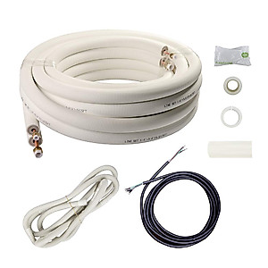 Wostore 25 Ft. Line Set 1/4&3/8 Inch 3/8" PE for Mini Split Air Conditioner Copper Pipes Insulated Coil HVAC with Fittings