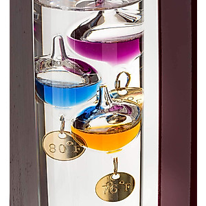 Galileo Glass Thermometer | 14.5-Inches Tall with Cherry Wood Frame | Law of Physics | Indoor Room Temperature for Home House Office Desk Counter Tabletop | Holiday Gift Present