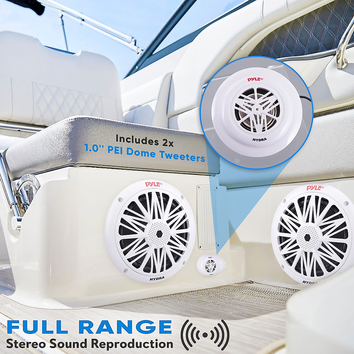 Pyle 200 Watt Marine Speaker System - Weather Resistant Dual 2 Way 6.5 Inch Outdoor Stereo Audio Sound Speakers w/ 85Hz-6kHz Frequency Response, Heavy Duty 8oz Magnet Structure PLMR6KW, White