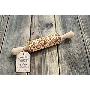 Roses Rolling Pin, flowers imprint utensil, floral ornamental pattern, embossing cookie stamp, engraved cookie roller