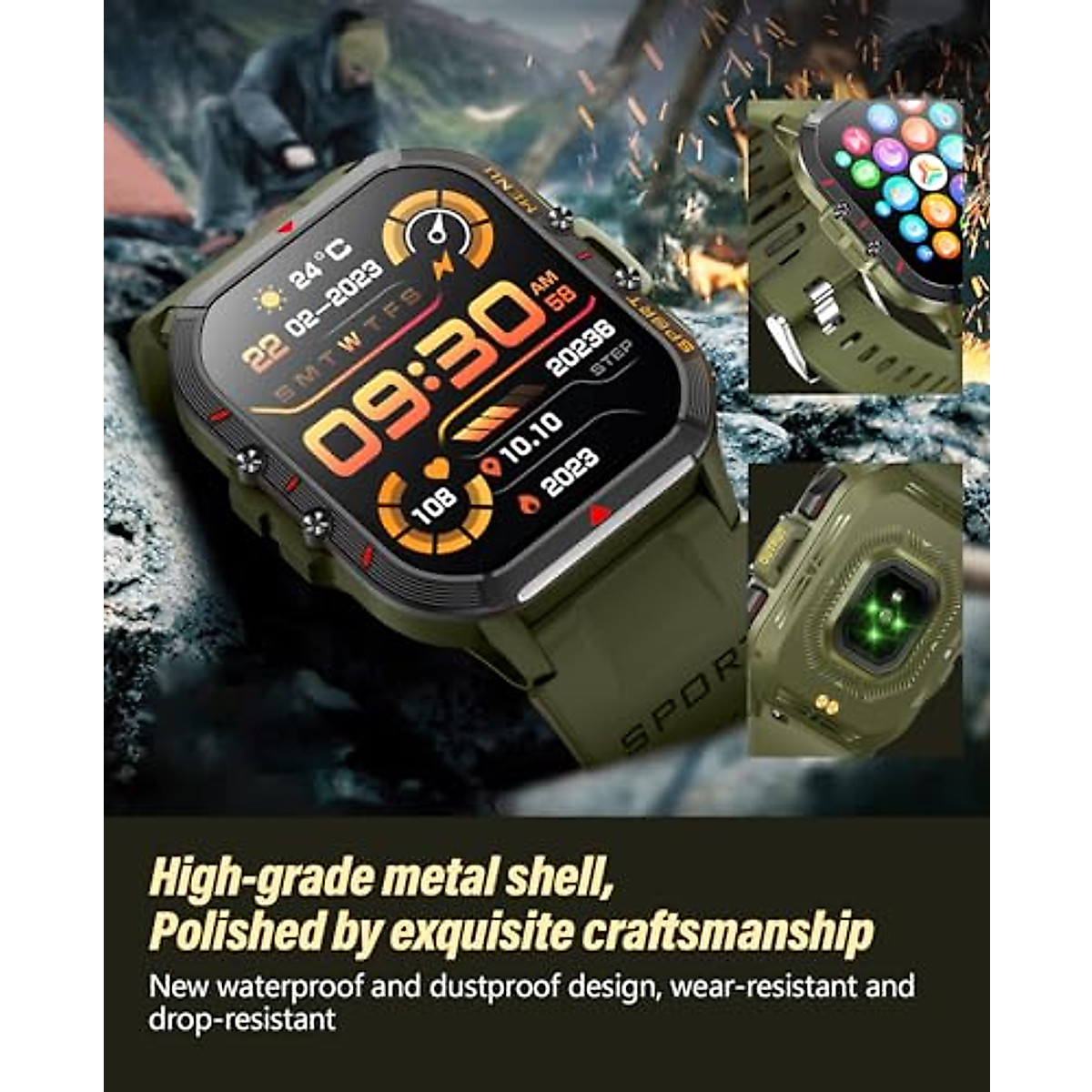 EarlySincere Smart Watch, 1.96''HD Full Touch Screen Bluetooth Call Outdoor Sports Watches with Waterproof Dust-Proof, Activity Fitness Tracker Blood Oxygen Sleep Monitor Pedometer for iOS Android