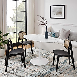 Modway Lippa 54" Oval-Shaped Mid-Century Modern Dining Table with Artificial Marble Top and White Base