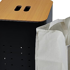 Household Essentials Black Steel Laundry Hamper with Lid, Matte