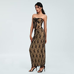 Women 2 Piece Maxi Skirt Set Y2k Lace Up Back Tie Up Tank Tops Bodycon Long Skirt Summer Party Club Streetwear (A Black, S)