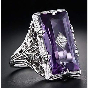 Yuren 925 Silver Large Amethyst Gem Band Ring Wedding Proposed Women Jewelry Size 6-10 (US code 10)
