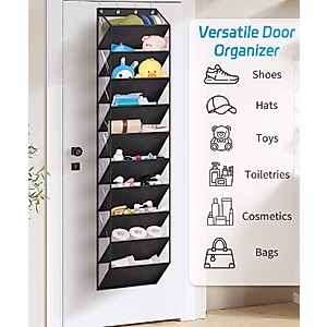 AOODA 10 Tier Clear Over the Door Shoe Organizer Storage, Deep Pockets Large Hanging Shoe Rack for Closet Door, Fit 20 Pairs Shoe Holder Hanger for Sneakers, Boots (Black)