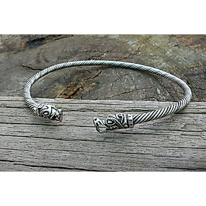 LANSEIS viking wolf necklace Viking Wolf Head Fenrir Torc Neck Ring Ragnar Handmade Heavy Twisted Brass Wire Pagan Norse