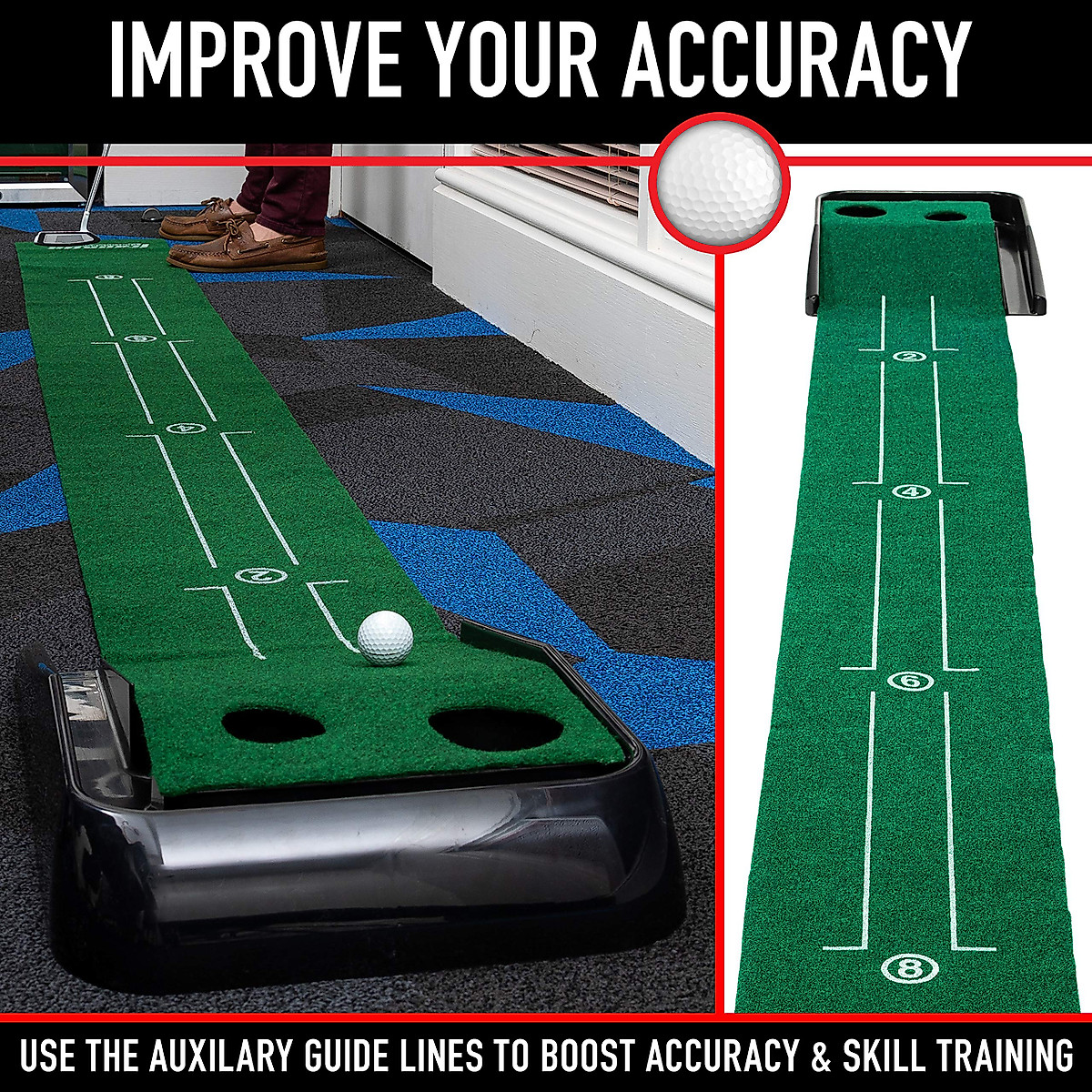 Franklin Sports Indoor Golf Putting Green – Portable Authentic 9 Foot Mat with Auto Ball Return – Golf Training Aid & Putting Practice Game – Real Course Feel (92049X)