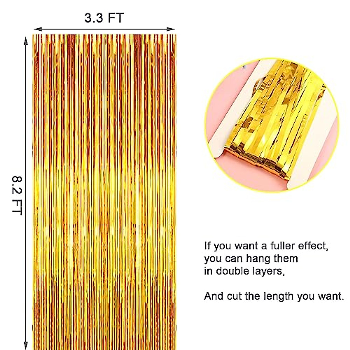 2 Pack 3.3x8.2 ft Gold Foil Fringe Curtains Backdrop, Tinsel Curtain Backdrop, Streamer Backdrop for Birthday Party, Graduation and Most Common Holiday Party Decorations. by TOPPOT