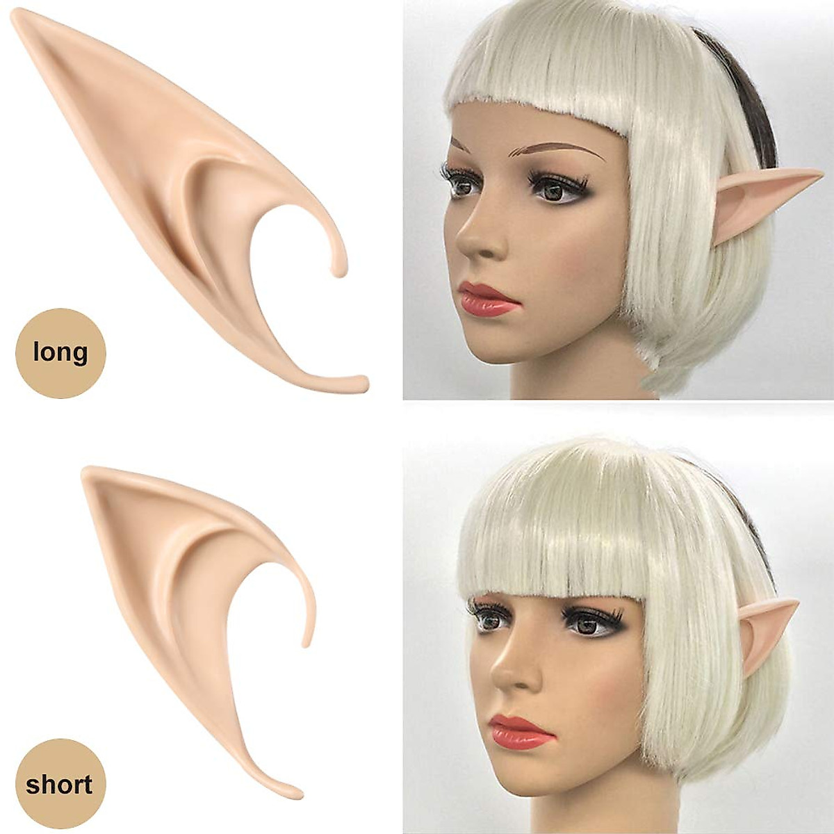 FRESHME Fairy Pixie Elf Ears - Medium and Long Style Cosplay Soft Pointed Ears Renaissance Party Christmas Halloween Costume Makeup Costume Accessories Elven Masquerade Vampire (2 Pairs)