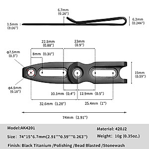 TONIFE Pocket Clip for Kydex Sheath Outdoor Knife Accessory with Multiple Hole Distances and Thickness Options (Black Titanium)