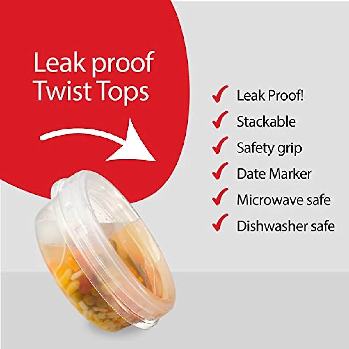 PLASTICPRO 6 Pack Twist Cap Food Storage Containers with Clear Screw on Lid- 8 oz Reusable Meal Prep Containers - Freezer and Microwave Safe Clear Plastic Food Storage