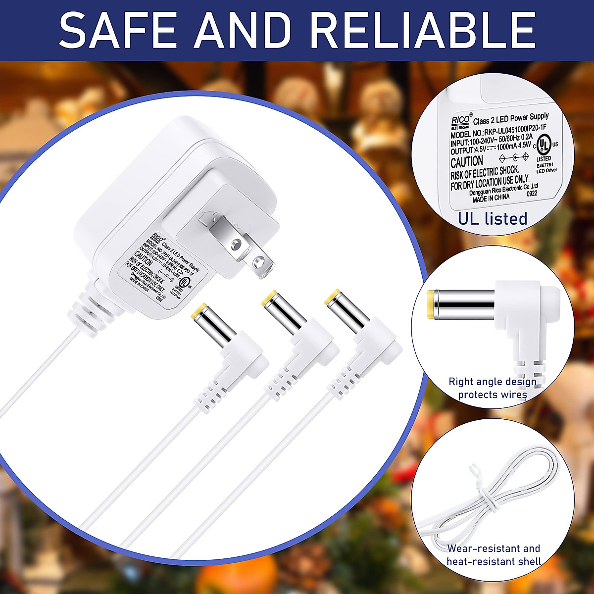 Sumind AC/DC Adapter Compatible with Lemax Lighted Village Accessory # 74254 94563 94565 94566 94527 94564, 4.5V 3 Output Power Adapter for Christmas Village Spooky Town Power Supply Charger (2 Pcs)