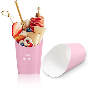 100 Pcs Charcuterie Cups French Fry Holder 12oz Disposable Paper French Fry Cups Paper Appetizer Cups for All Occasions Suitable for Baby Shower Party Waffle Popcorn Food Takeout (Pink)