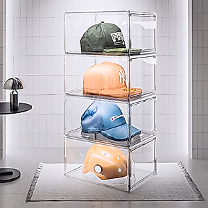 Hat Organizer Box for Baseball Caps, 3 Packs Baseball Cap Organizer, Hat Cap Acrylic Display Case, Clear Hat/Cap Storage Organizer for Closet, Baseball Hat Organizer, Stackable Cap Holder Organzier