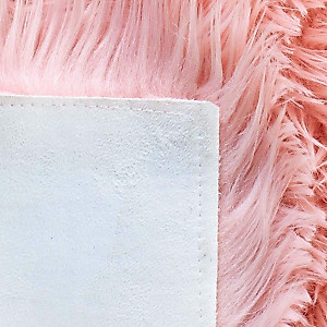 XIGG Luxury Shag Carpets, Soft Faux Sheepskin Fluffy Rugs for Bedroom Kids Room, High Pile Faux Fur Area Rug Bedside Floor Carpet Photography, Non Shedding,Pink,30X30CM/1X1Feet