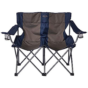 Kamp-Rite Portable 2 Person Double Folding Collapsible Outdoor Patio Lawn Beach Chair for Camping Gear, Tailgating, & Sports, 500LB Capacity, Navy/Tan