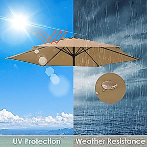 Yescom 9' Patio Umbrella Replacement Canopy 6 Rib Outdoor Yard Garden Deck Lawn Market Parosol Cover Top Color Tan