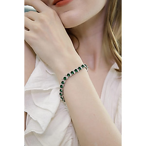 B. BRILLIANT Sterling Silver Simulated Emerald 6x4mm Oval and S Tennis Bracelet with White Topaz Accents