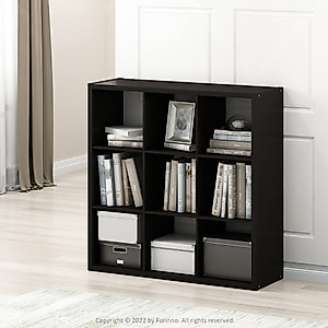Furinno Cubicle Open Back Decorative Cube Storage Organizer, 9, Dark Oak