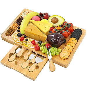 Diosbles Bamboo Cheese Board, Cheese Plates with Knife Set