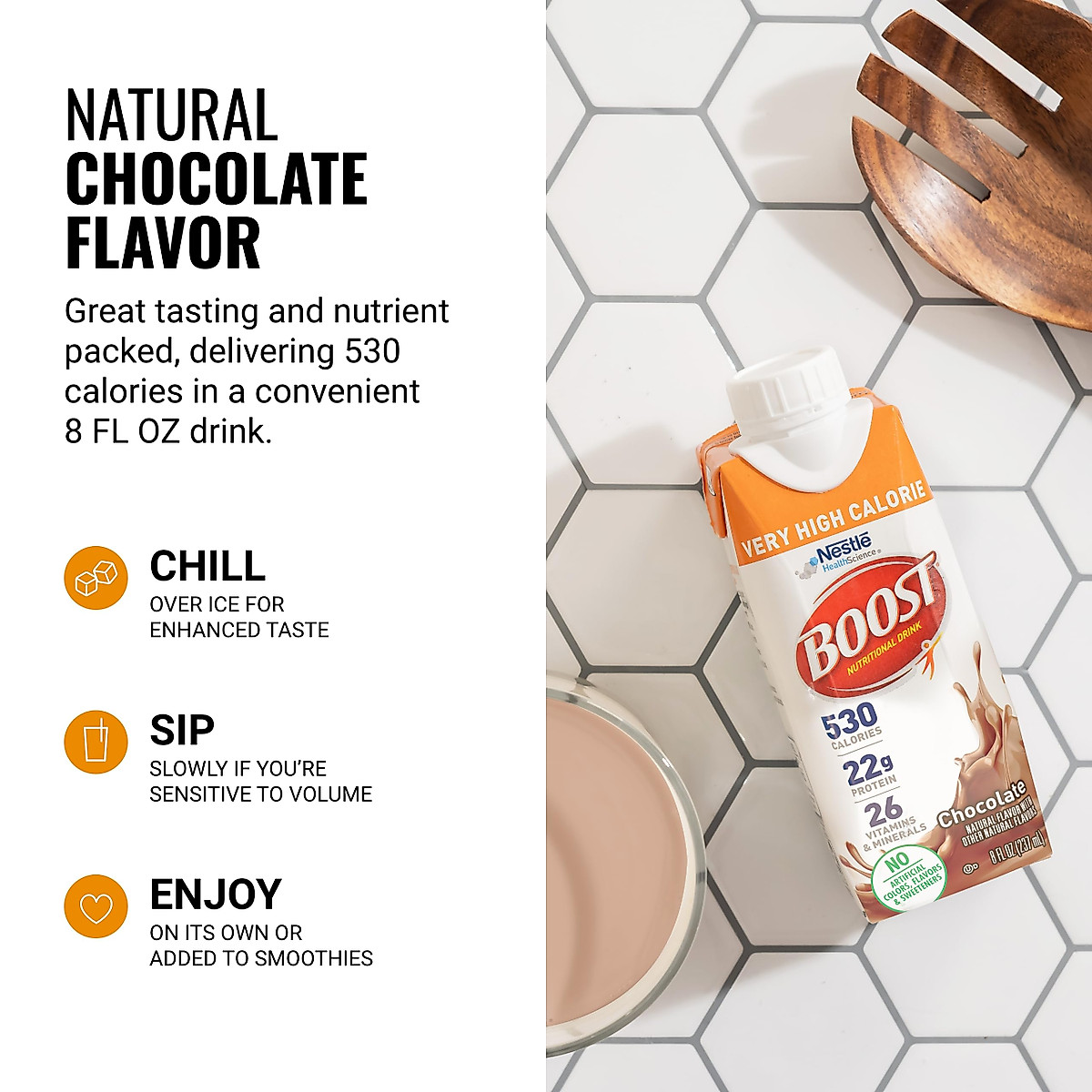 BOOST Very High Calorie Nutritional Drink – Helps Weight Gain & Maintenance - 530 Calories - 26 Vitamins & Minerals - 22 g Protein - Calorie-Dense Nutritional Drink - Chocolate - 8 fl oz (Pack of 24)