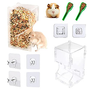 Lucky Interests 2 pcs Hamster Automatic Feeder, Hamster Food Dispenser with Bracket Small Assembled Fixed Animals Food Bowl for Dwarf Hamster Guinea Pig Chinchilla Gerbil Bird Ferret with 2 Spoon