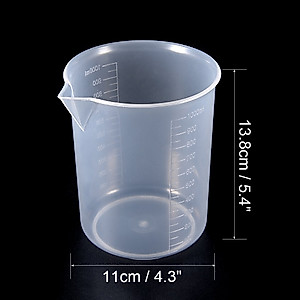 uxcell Measuring Cup 1000ml PP Plastic Graduated Beaker Transparent for Lab Kitchen liquids 3pcs
