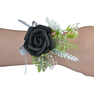 Maizoon Handmade Black Art Rose Flower, Silk Flower Ribbon Flower Corsage, Art Event, Holiday Celebration, Special Large Event, Prom Flower Party Men Suit Accessories. (2pcs Black Boutonniere)