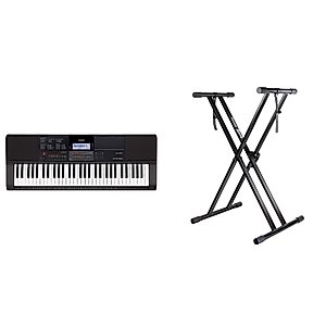 Casio CT-X700 61-Key Portable Keyboard & RockJam Xfinity Heavy-Duty, Double-X, Pre-Assembled, Infinitely Adjustable Piano Keyboard Stand with Locking Straps