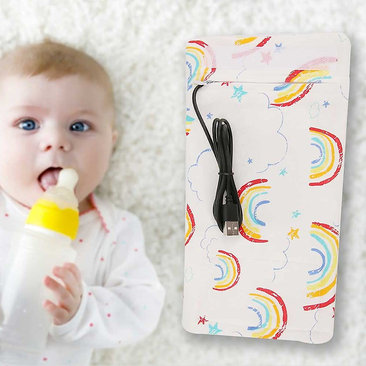 Portable Bottle Keep Warm, USB Travel Milk Heat Keeper, Baby Bottle Keep Warmer for Car Tavel, Storage Cover Insulation Thermostat(Red, 12)