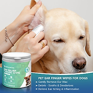 VET PRIME CARE Pet Finger Wipes for Dogs Ear Relief, Aloe Vera & Eucalyptus Infusion, Pet Grooming Wipes, Remove Debris & Ear Wax, Soothe & Deodorize, 55-Count Pack.