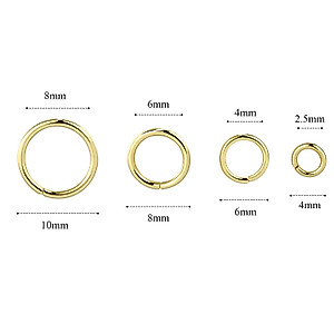Alexcraft 14k Gold Plated Jump Rings 900PCS 4/6/8/10 mm Gold Jump Rings Strong Gold Open Jump Rings Bulk for Necklace Bracelet Earrings Jewelry Making