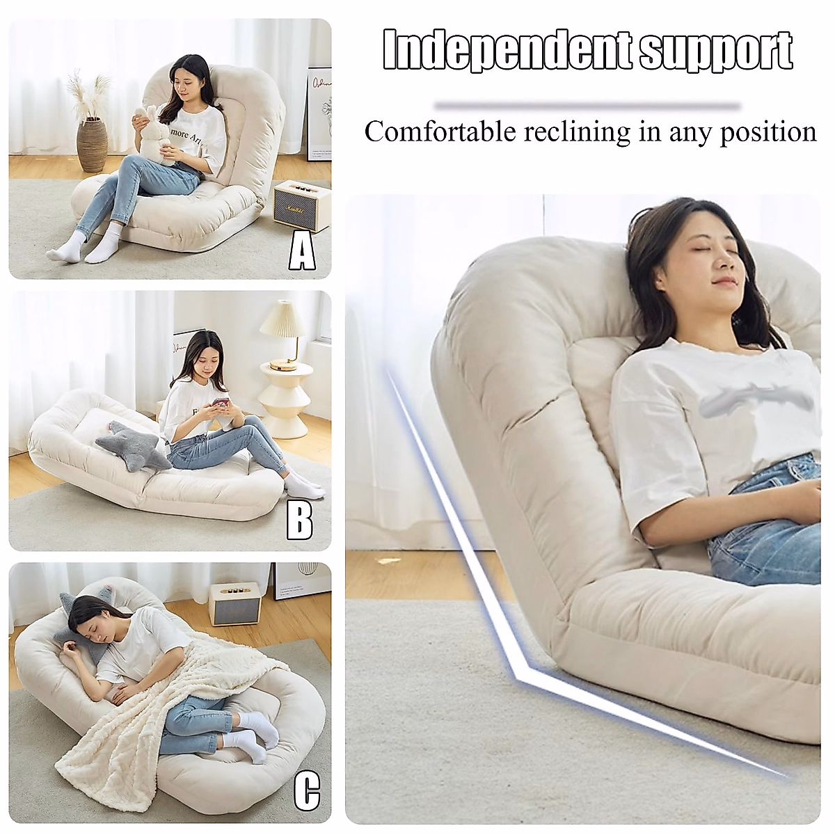 Lazy Floor Sofa Couches, Thicken Tatami Mat Sleeping Pad Foldable Roll Up Lounge Chair, Accent Bean Bag Couch for Living Room Floor Chair ，Lounge Chair for Bedroom Salon Office Living Room (Color : B