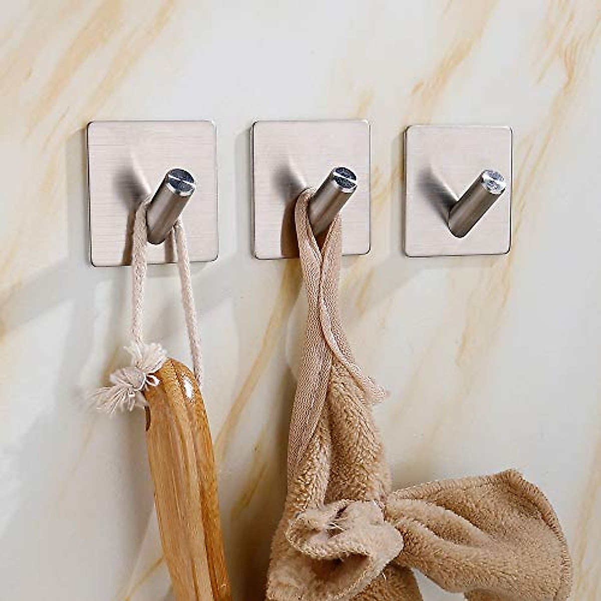 4 Pack Adhesive Hooks Metal Heavy Duty Wall Mounted 3M Sticky Hook for Hanging Coat, Scarf, Bag, Towel, Keys for Home, Bedroom, Entryway NO Damage Wall Hangers Square Brushed Nickel
