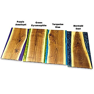 CUSTOM | Black Walnut Live Edge Epoxy River Resin Serving Charcuterie Board | Wood Rustic Serving Tray | Birthday Wedding Housewarming gift (Large 12"X24", 18 Mermaid Dust/NO FLAKE)