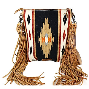 American Darling Aztec And Fringe Crossbody In Black ADBG298G