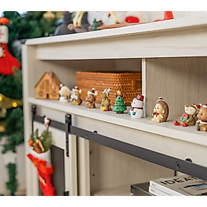 WAMPAT TV Stand for 65+ Inch TV, Farmhouse 32" Tall Highboy Entertainment Center w/Sliding Mesh Doors, Rustic Media Console w/Storage Shelf, Wood Television Stand for Living Room, Antique White