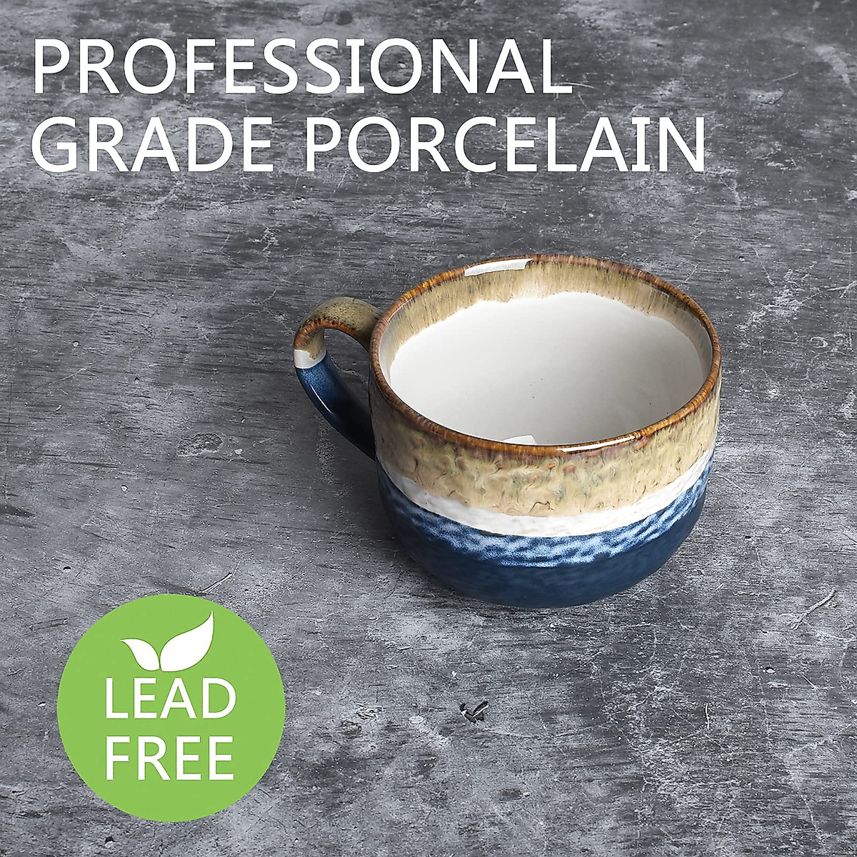 Bosmarlin Jumbo Latte Mugs Set of 2, 16 Oz, Large Stoneware Mug for Coffee, Soup, Cappuccino, Hot Chocolate, Dishwasher and Microwave Safe (Deep Blue, 2)