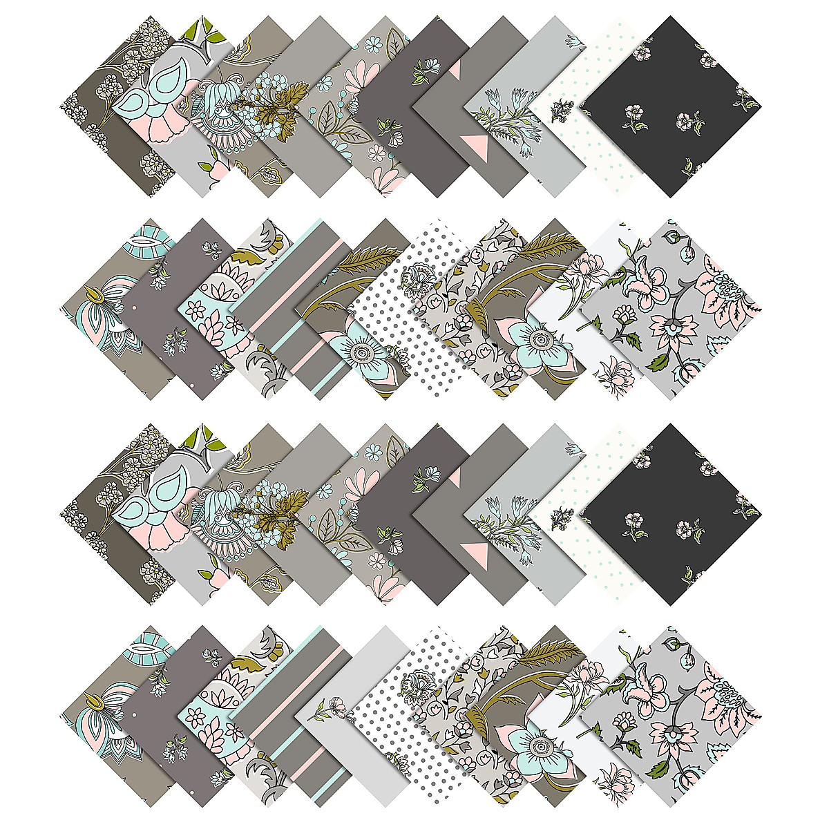 Soimoi 40Pcs Block Print Precut Fabrics Strips Roll Up 1.5x42inches Cotton Jelly Rolls for Quilting - Black