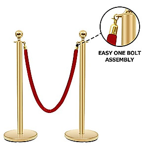 Stanchions Crowd Control Barriers Golden Stanchion with 4.8 Foot Red Velvet Rope Line Dividers for Party, Museums, Wedding 2PCS