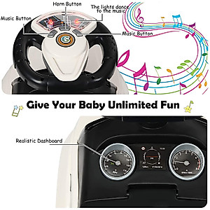 GLACER Push Cars for Toddlers 1-3, 3-in-1 Kids Sliding Car with Detachable Guardrail, Horn, Music, Lights, Storage Box and Anti-Roll Design, Ride on Push Car for Boys Girls(White)