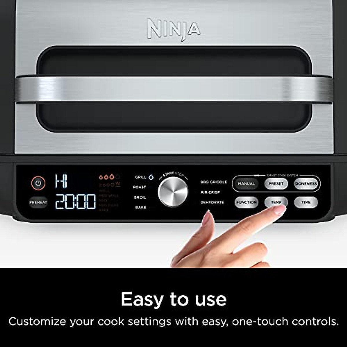 Ninja IG651 Foodi Smart XL Pro 7-in-1 Indoor Grill/Griddle Combo, use Opened or Closed, with Griddle, Air Fry, Dehydrate & More, Pro Power Grate, Flat Top Griddle, Crisper, Smart Thermometer, Black